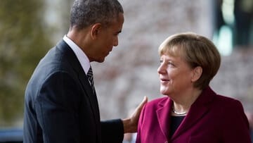 Obama and Merkel were seen in high spirits after dinner in Berlin